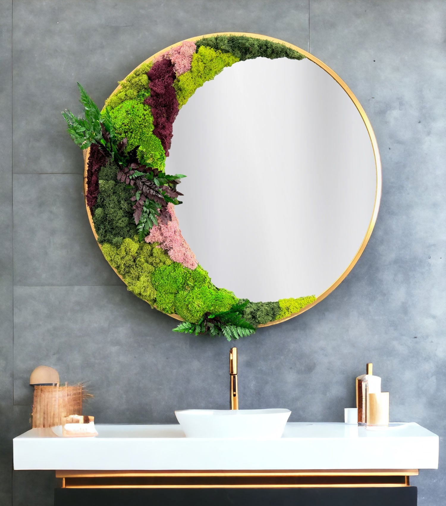Circular Mirror with Lush Preserved Moss and Botanical Accents – MossFusion